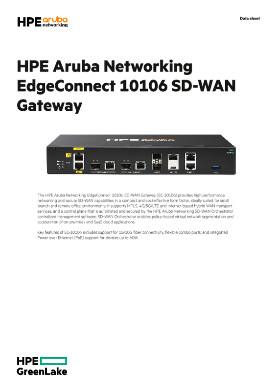HPE Aruba Networking EdgeConnect 10106 SD-WAN Gateway HPE Aruba Networking EdgeConnect 10106 SD-WAN Gateway