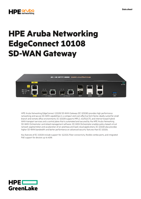 HPE Aruba Networking EdgeConnect 10108 SD-WAN Gateway HPE Aruba Networking EdgeConnect 10108 SD-WAN Gateway