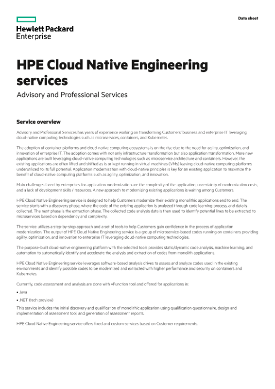 Hpe Cloud Native Engineering Services