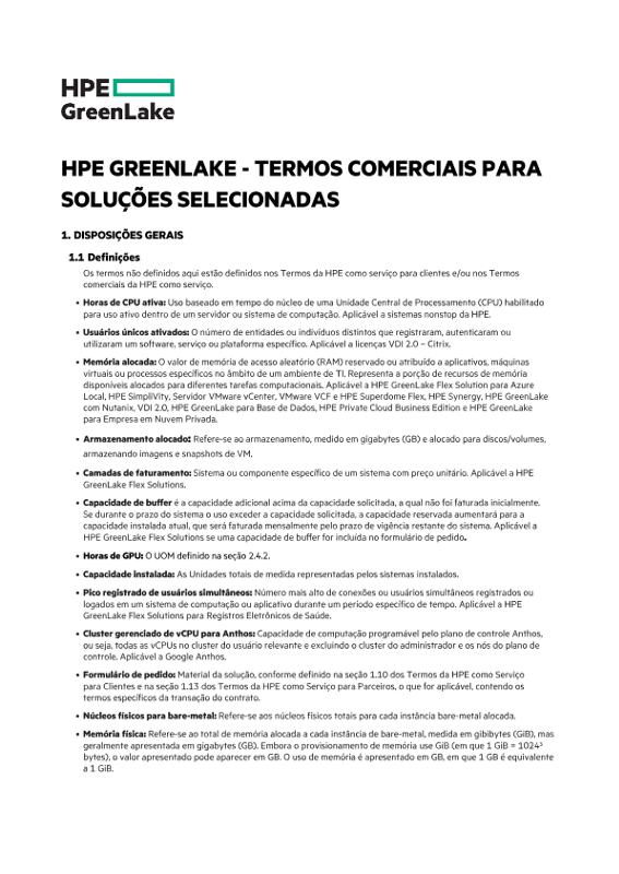 HPE aaS Commercial Terms HPE aaS Commercial Terms