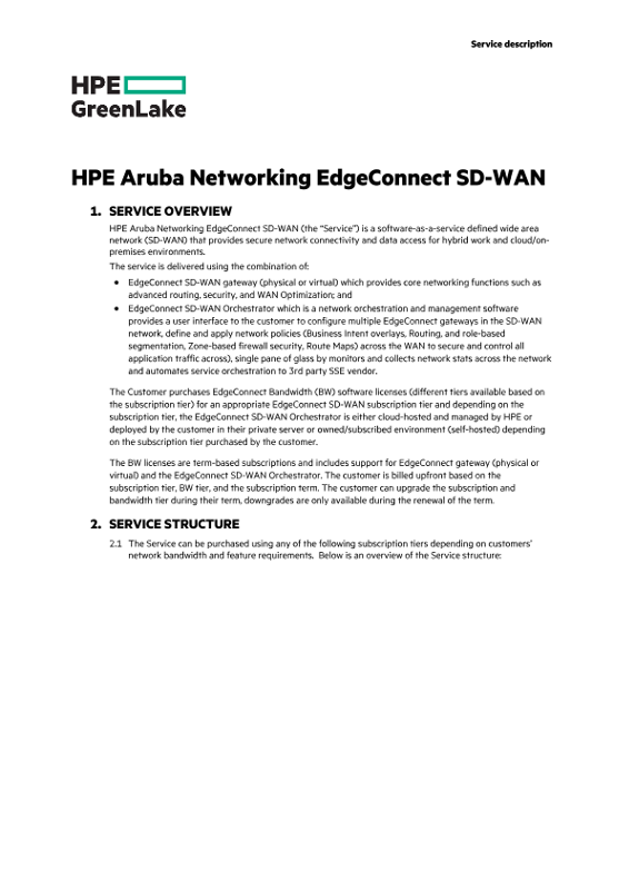 HPE Aruba Networking EdgeConnect SD-WAN HPE Aruba Networking EdgeConnect SD-WAN