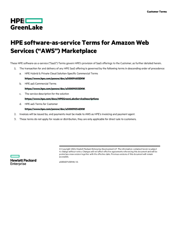 HPE software-as-service Terms for Amazon Web Services (“AWS”) Marketplace HPE software-as-service Terms for Amazon Web Services (“AWS”) Marketplace