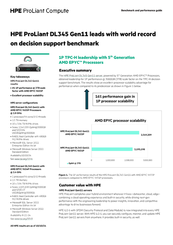 Hpe Proliant Dl345 Gen11 Leads With World Record On Decision Support Benchmark