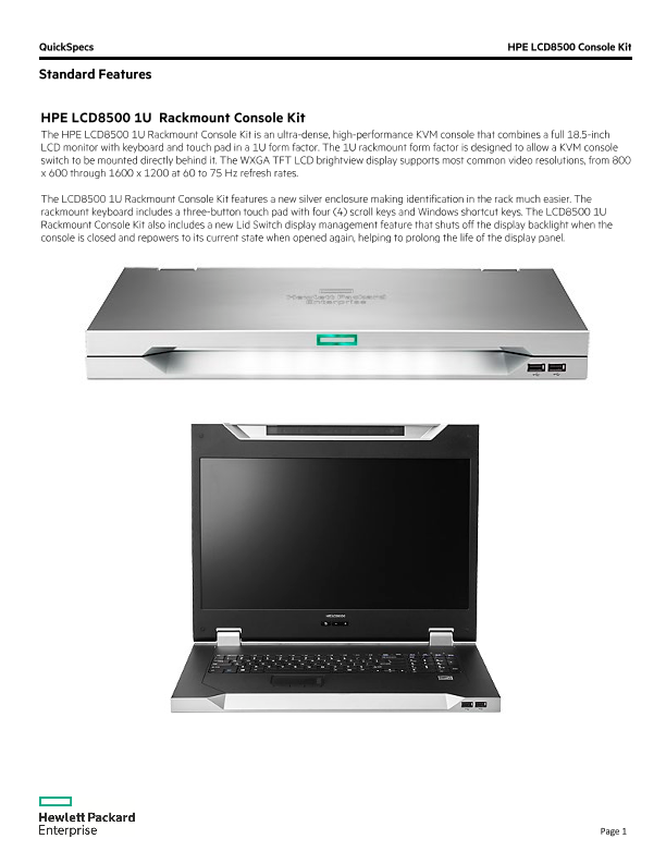 HPE LCD8500 Console Kit HPE LCD8500 Console Kit