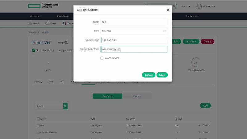 Configuring shared storage: Adding a NFS datastore to the HPE VME ...